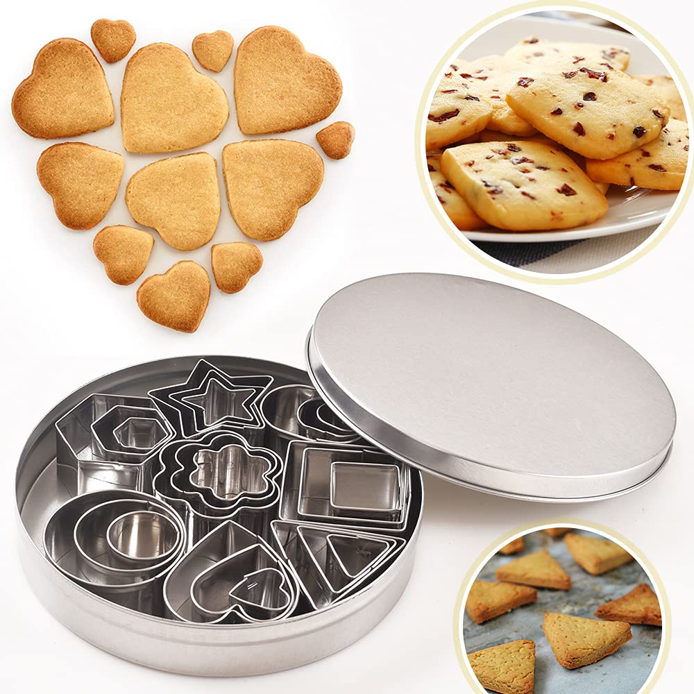 Newk 24PCS Stainless Steel Cookie Cutters for Baking, Heart, Star, Flower, Geometric Shaped Assorted Sizes - Mini Biscuit Cutters