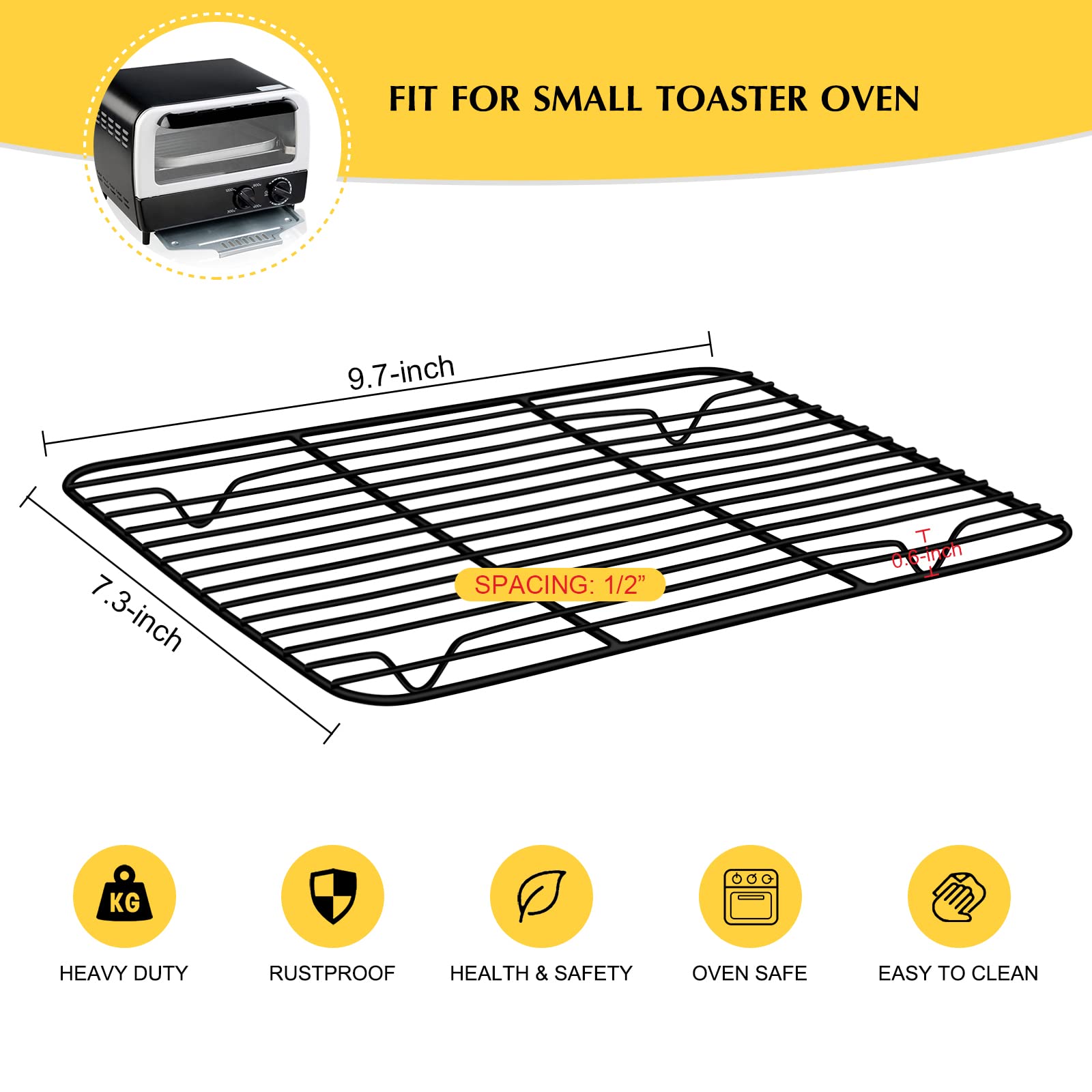 Small Baking Cooling Rack Set of 2, E-far Non-stick Toaster Oven Rack for Cooking Roasting Grilling Broiling Meat Bacon, 9.7” x 7.3” Metal Bakeable Wire Rack for Cookie Cake - Easy to Clean