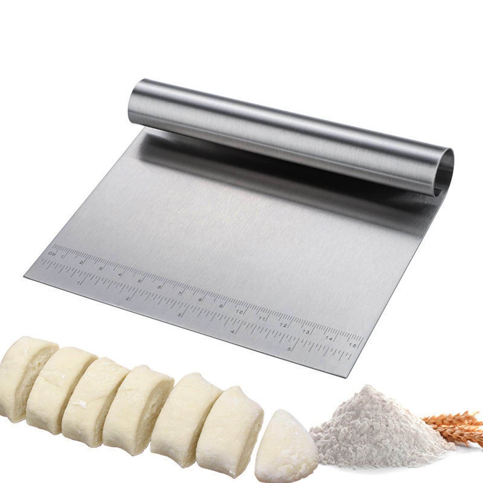 Dough Pastry Scraper, Stainless Steel Cake Scraper with Measuring Scale, Multipurpose Pizza Dough Pastry Bench Scraper Knife with Measuring Scale, for Kitchen Baking