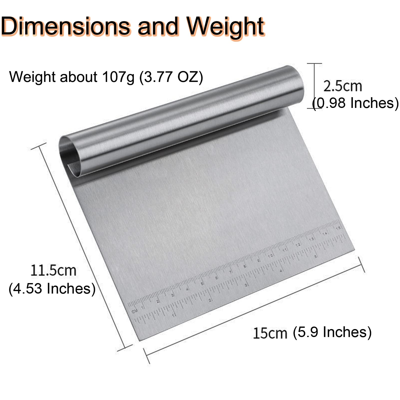 Dough Pastry Scraper, Stainless Steel Cake Scraper with Measuring Scale, Multipurpose Pizza Dough Pastry Bench Scraper Knife with Measuring Scale, for Kitchen Baking