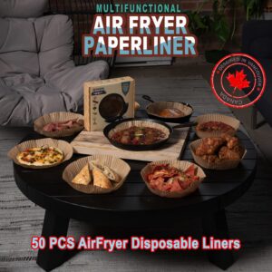 50 PCS Air Fryer Parchment Paper Liners - 6.3" (16cm) Air Fryer Liner with Wall - Air Fryer Disposable Paper Liner For Medium & Small Air Fryer Liner Basket - Air Fryer Accessories