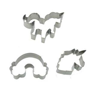 zavaca 3 pieces unicorn cookie cutters, stainless steel unicorn biscuit cutter, unicorn head, rainbow for diy baking