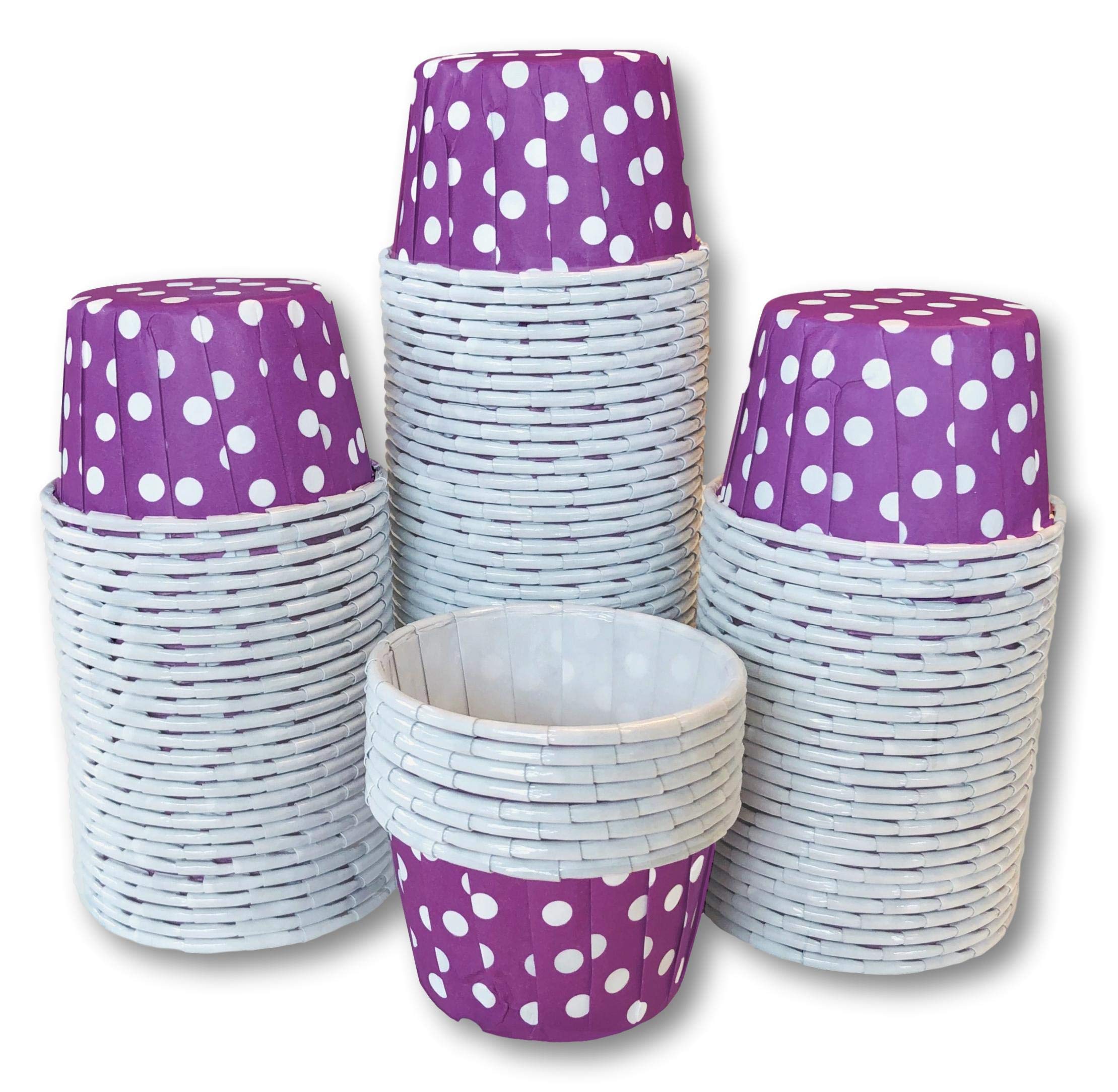 Bulk MINI Candy Nut Paper Cups - Valentine Birthday Easter - Mini Baking Liners - Purple White Polka Dot - 100 Pack