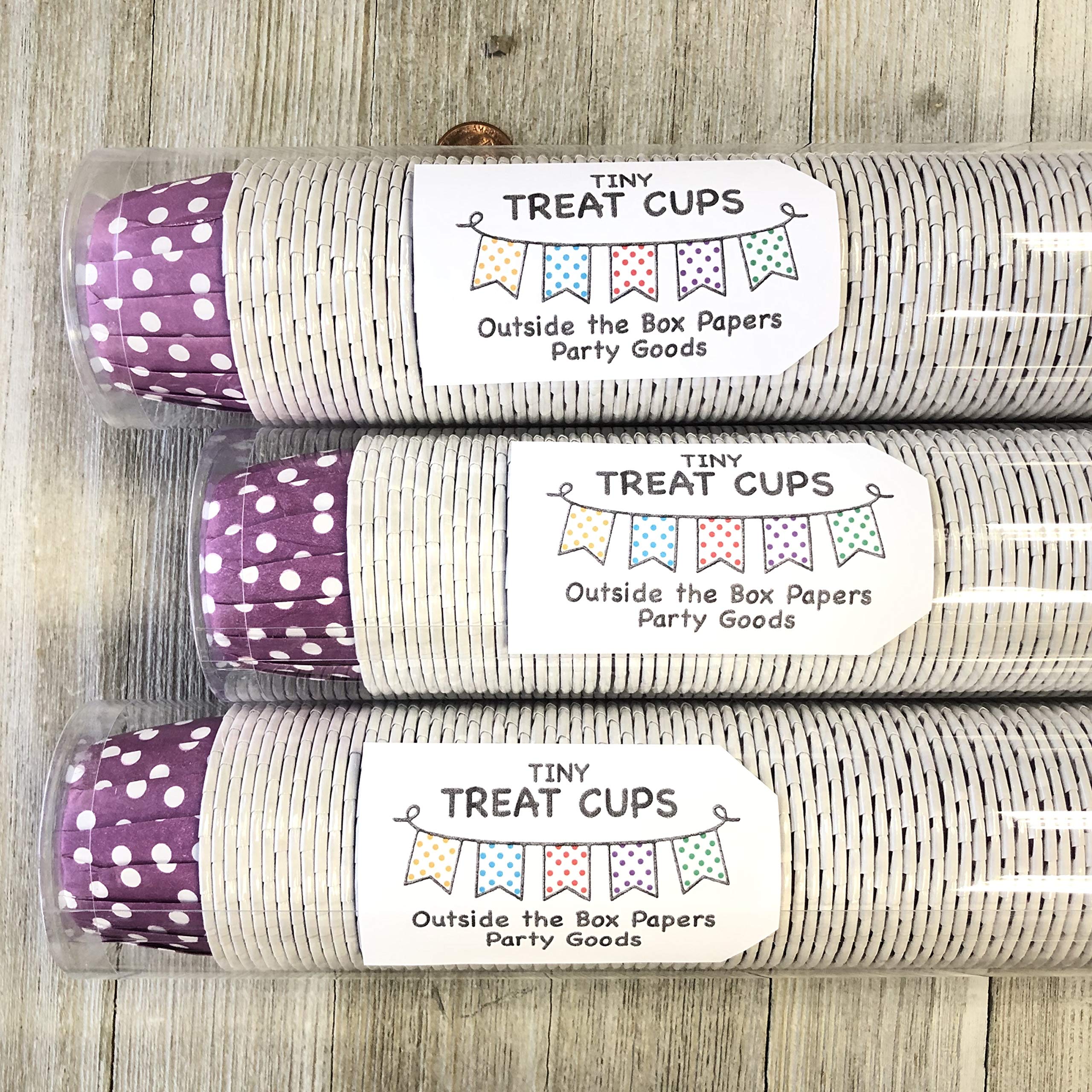 Bulk MINI Candy Nut Paper Cups - Valentine Birthday Easter - Mini Baking Liners - Purple White Polka Dot - 100 Pack