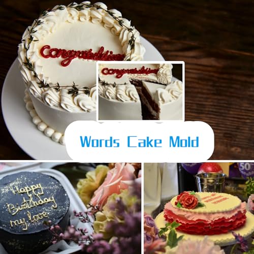 6Pcs Cake Words Stamp, Happy Birthday Best Wishes Congratuation Anniversary Handwritten Letter Cutter Set for DIY Cake Cookies Pastry, Printed Stamp Mould Bakery Supplies for Cake