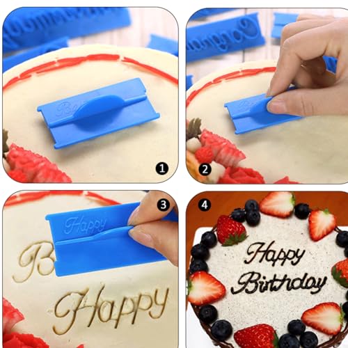 6Pcs Cake Words Stamp, Happy Birthday Best Wishes Congratuation Anniversary Handwritten Letter Cutter Set for DIY Cake Cookies Pastry, Printed Stamp Mould Bakery Supplies for Cake