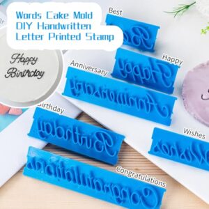 6Pcs Cake Words Stamp, Happy Birthday Best Wishes Congratuation Anniversary Handwritten Letter Cutter Set for DIY Cake Cookies Pastry, Printed Stamp Mould Bakery Supplies for Cake