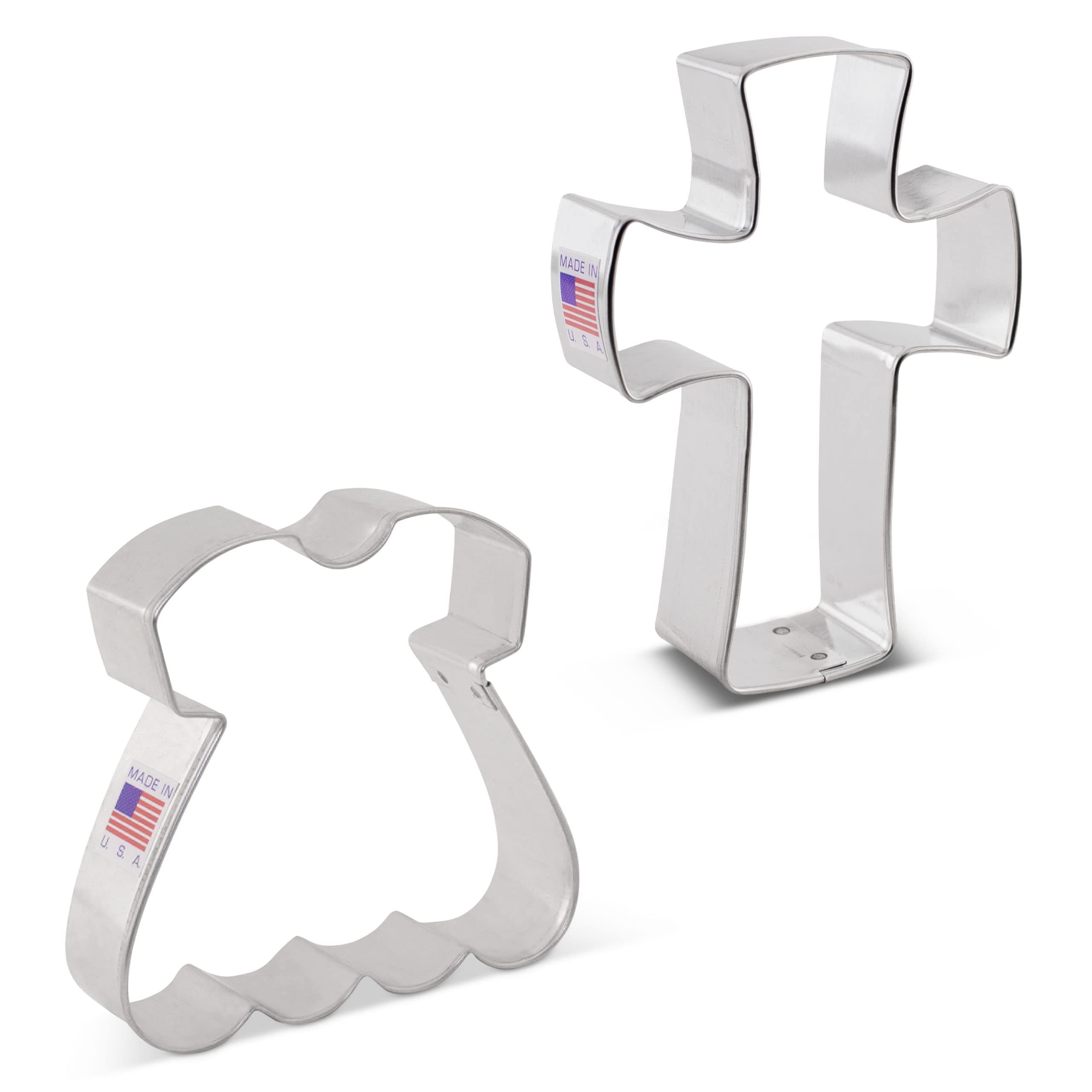 Religious Baptism/First Communion Cookie Cutters 2-Pc. Set Made in the USA by Ann Clark, Dress and Holy Cross