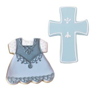 Religious Baptism/First Communion Cookie Cutters 2-Pc. Set Made in the USA by Ann Clark, Dress and Holy Cross