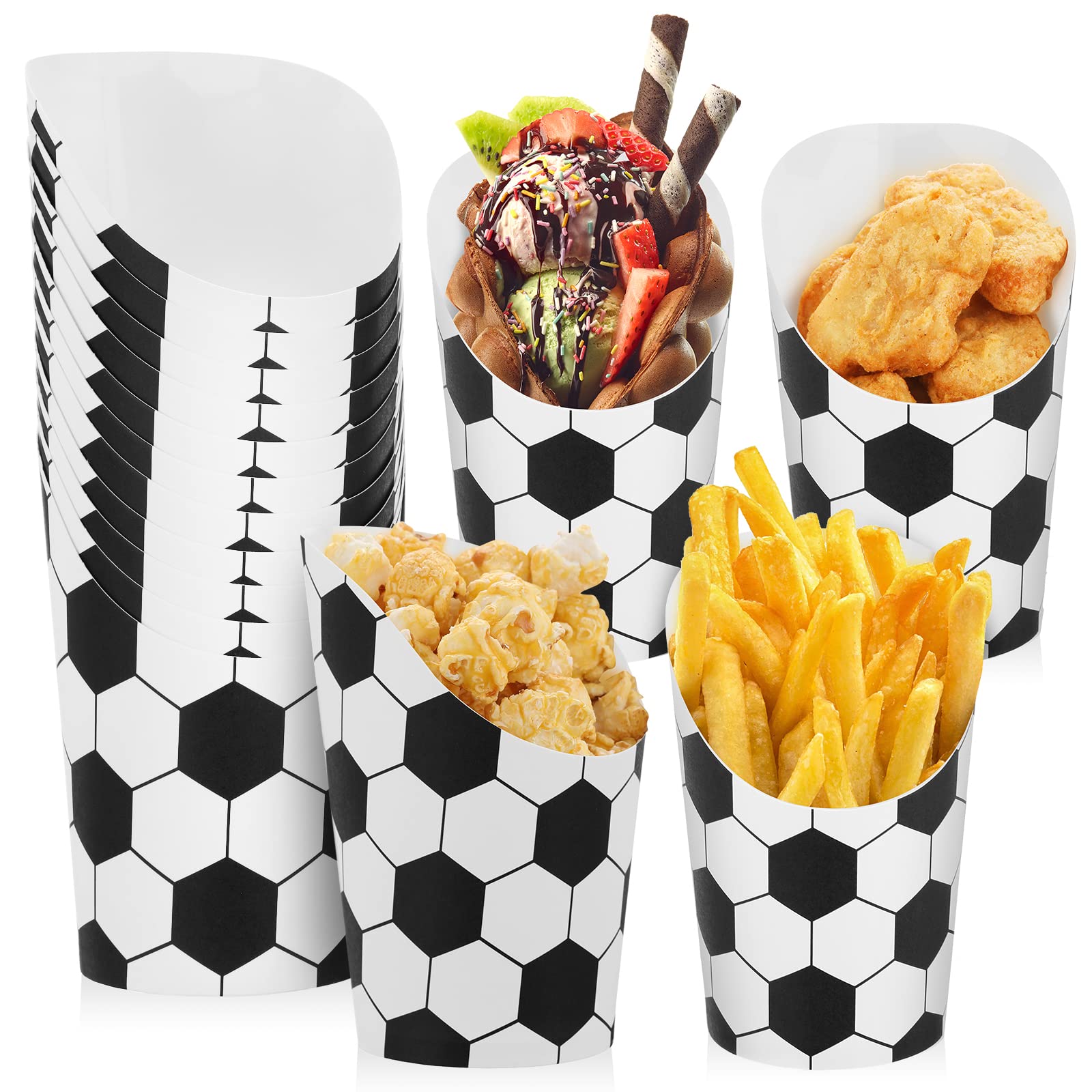 100 Pieces Charcuterie Cups 14 Oz Soccer Theme French Fries Holder Kraft Paper Snack Cups Disposable Popcorn Paper Container Food Trays Take Out Party Baking Waffle Paper for Wedding Birthday Party