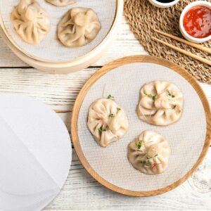 12 Pieces 9 Inch Silicone Steamer Liners Non-stick Silicone Steamer Mesh Round Dumplings Buns Mat Steamed Pad Baking Pastry Dim Sum Mesh for Home Kitchen Use