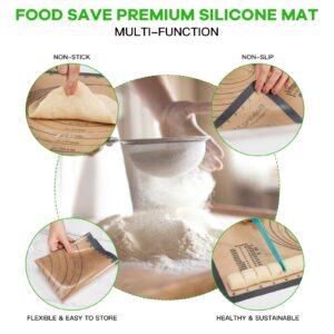 Rolling Pin and Silicone Baking Mat Combo Set, Solid Wood Handle Rolling Pin 15 inch & Nonstick Oven Liner Countertop Mat for Making Pie Crust Cookie Pizza and Pasta Dough