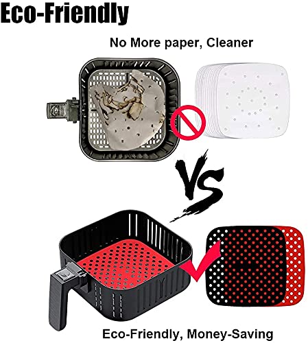 Armrouns Reusable Air Fryer Silicone Liner, 8.5Inch Square Non-Stick, BPA Free Reusable Air Fryer Accessories(2 Packs).