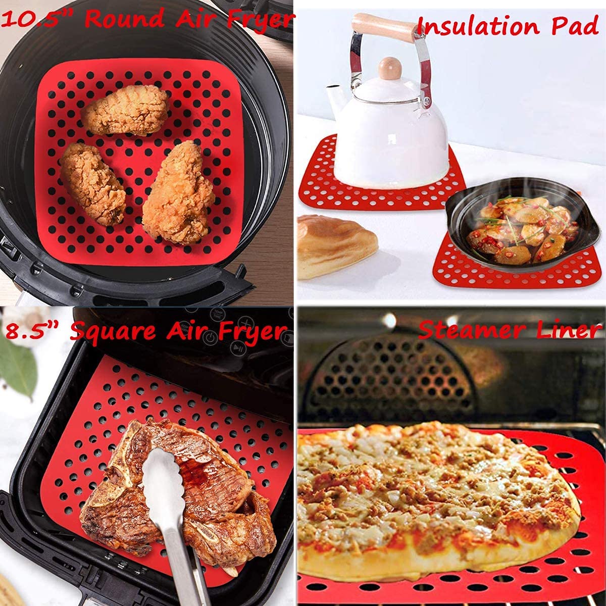 Armrouns Reusable Air Fryer Silicone Liner, 8.5Inch Square Non-Stick, BPA Free Reusable Air Fryer Accessories(2 Packs).