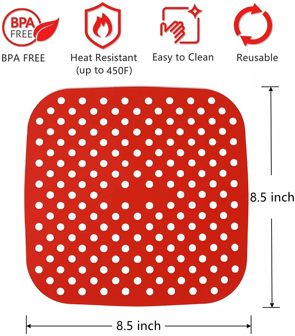 Armrouns Reusable Air Fryer Silicone Liner, 8.5Inch Square Non-Stick, BPA Free Reusable Air Fryer Accessories(2 Packs).