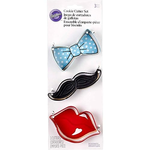 Wilton 3-Piece Cookie Cutters, Tie/Mustache/Lips