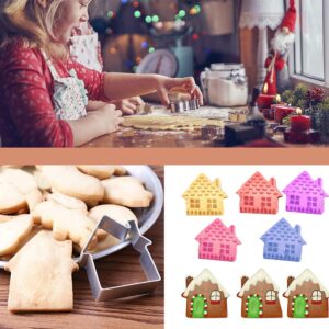 House Cookie Cutters Set, 5 Pieces Stainless Steel House Shape Cookie Cutter Plaque Frame Pastry Key Biscuit Cookie Cutter Kit Gingerbread for Chocolate Candy Cake Decor (House)