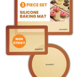 Silicone Baking Mats Set of 3, 1 Half Sheet, 1 Quarter Sheet & 1 Round Nonstick Silicone Mats for Baking - Food Grade Silicone Baking Sheets for Cookies Macarons Bread Pastry Pizza