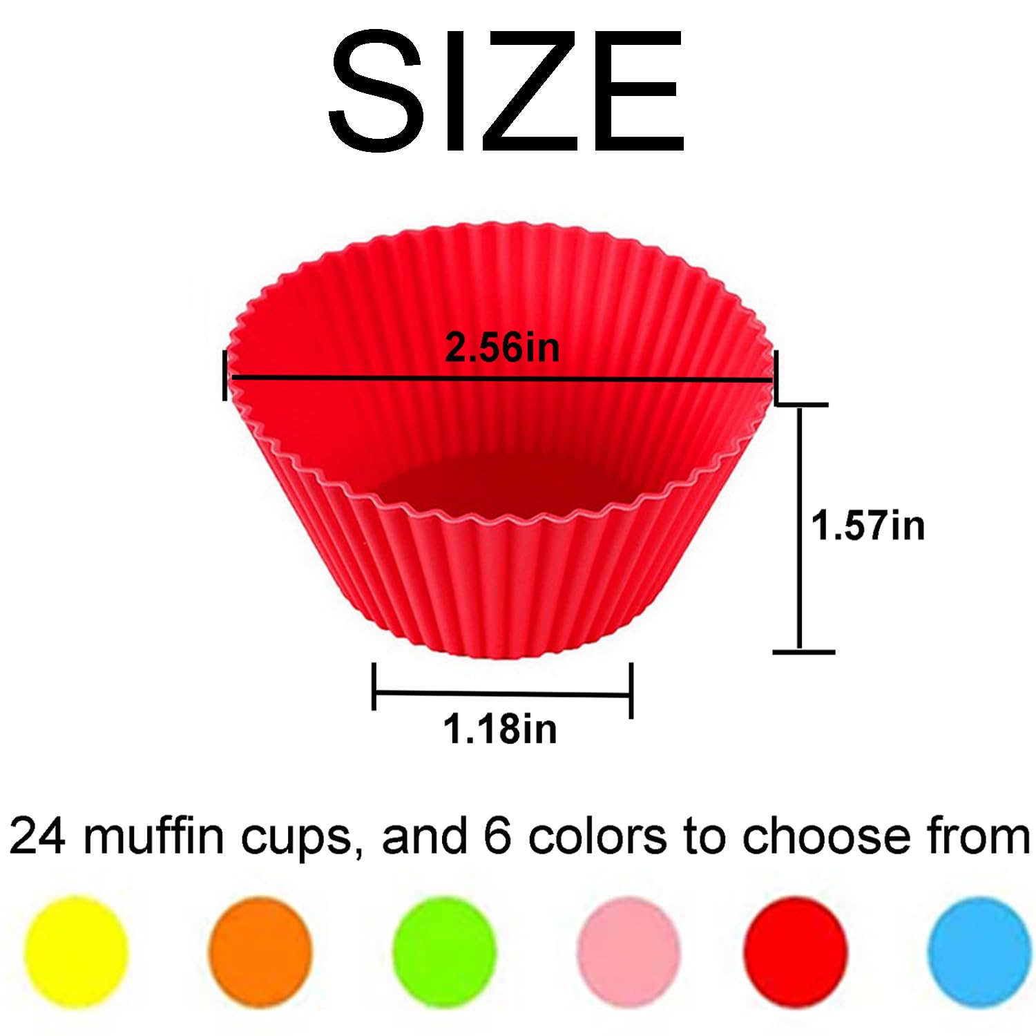 Silicone Cupcake Liners 24PCS,Reusable Non-Stick Muffin Cup Cake Molds Standard,Baking Cup Liners,6 Colors to Choose from