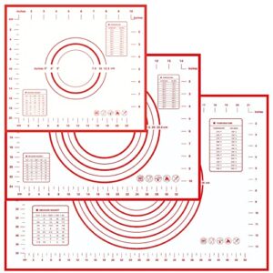 extra large pastry mat with measurements 3 size - 11 inch, 16 inch, 24 inch, nonstick silicone baking fondant measuring pad for rolling dough pie crust, pizza and cookies