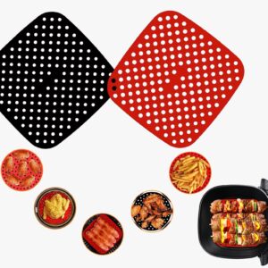 2 PackAirFryer Silicone liners,None stick 8 inch Air Fryer liner square mat, Reusable Air fryer insert, Fits 3-5 QT Air Fryer pot Parchment paper replacement liners, microwave safe, dishwasher safe