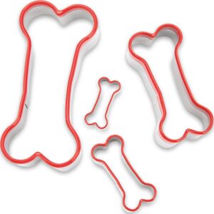 4pcs large dog bone cookie cutters set, dog treats cookie cutter, dog bone shapes cutters, homemade dog biscuit treats cutters, coated with soft pvc for protection,4.7" 3.9'' 3.2'' 2.4"