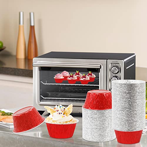 Aluminum Foil Baking Cups, Mateebake 4 Oz Disposable Ramekin Aluminum Cupcake liners, Red Foil Baking Cups Muffin Liners for Cupcake, Baking, Egg Tart, Pudding, Creme Brulee (150 Pcs)