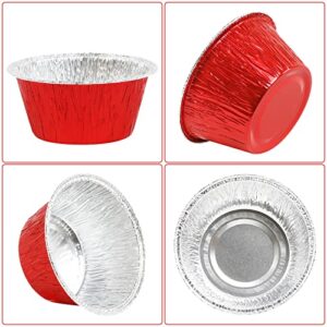 Aluminum Foil Baking Cups, Mateebake 4 Oz Disposable Ramekin Aluminum Cupcake liners, Red Foil Baking Cups Muffin Liners for Cupcake, Baking, Egg Tart, Pudding, Creme Brulee (150 Pcs)