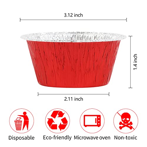 Aluminum Foil Baking Cups, Mateebake 4 Oz Disposable Ramekin Aluminum Cupcake liners, Red Foil Baking Cups Muffin Liners for Cupcake, Baking, Egg Tart, Pudding, Creme Brulee (150 Pcs)