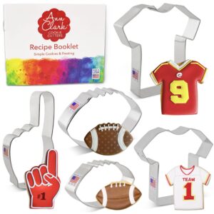 football cookie cutters 5-pc. set made in the usa by ann clark, fan hand, large football, small football, large t-shirt/jersey, small t-shirt/jersey