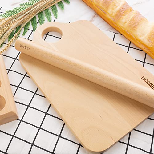 Luxdecor Wooden Rolling Pin for Baking Dowel Small Pizza Dough Roller Mini Kids 13 Inch by 1.24 Inch Non Stick Beech Wood Natural