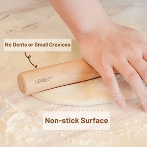 Luxdecor Wooden Rolling Pin for Baking Dowel Small Pizza Dough Roller Mini Kids 13 Inch by 1.24 Inch Non Stick Beech Wood Natural