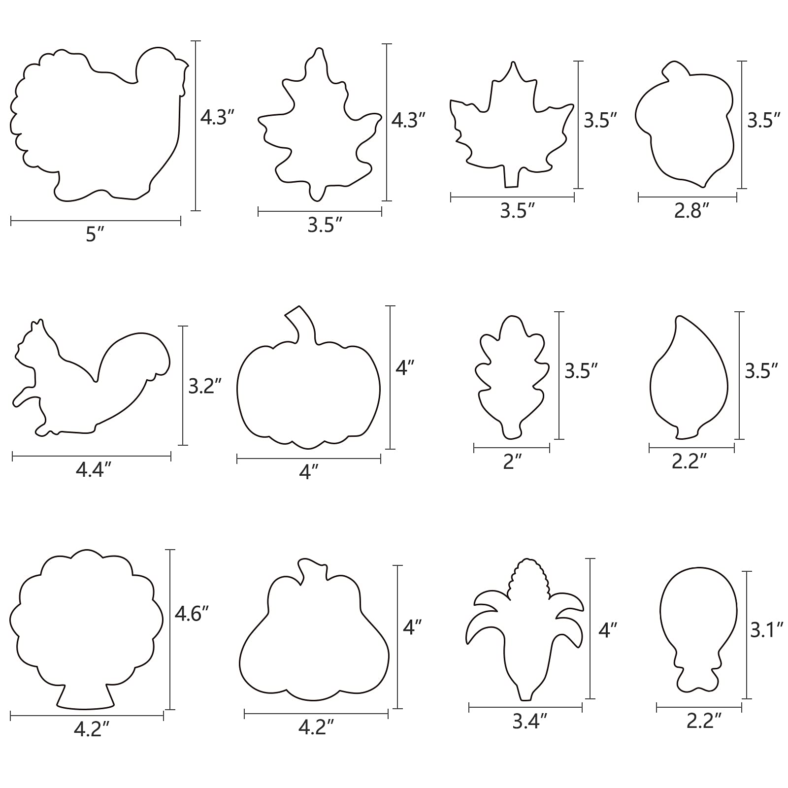 12PCS Large Fall Thanksgiving Cookie Cutter Set - Turkey,Pumpkin,Maple/Oak/Teardrop Leaf,Squirrel, Acorn,Corn,and Turkey Leg