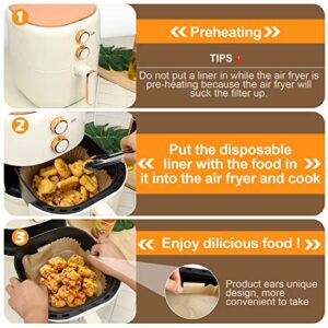 FHCXEWH Air Fryer Disposable Paper Liner 100PCS, ( 5 to 8 QT ), Oil-proof Filter, Non-stick Parchment, Liners for, Baking, Picnic, Microwave, Roasting and Cooking, 7.9*7.9*1.77, Nature