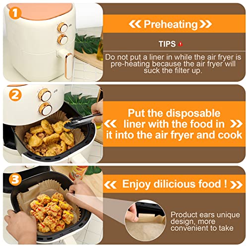 FHCXEWH Air Fryer Disposable Paper Liner 100PCS, ( 5 to 8 QT ), Oil-proof Filter, Non-stick Parchment, Liners for, Baking, Picnic, Microwave, Roasting and Cooking, 7.9*7.9*1.77, Nature