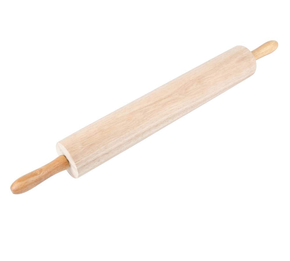 18-Inch Wooden Rolling Pin, Hardwood Dough Roller With Smooth Rollers for Baking Bread, Pastry, Cookies, Pizza, Pie and Fondant