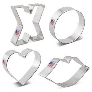 Valentines Cookie Cutters 4-Pc. Set Made in the USA by Ann Clark, Lips, Heart, X, and O