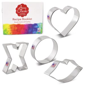 Valentines Cookie Cutters 4-Pc. Set Made in the USA by Ann Clark, Lips, Heart, X, and O