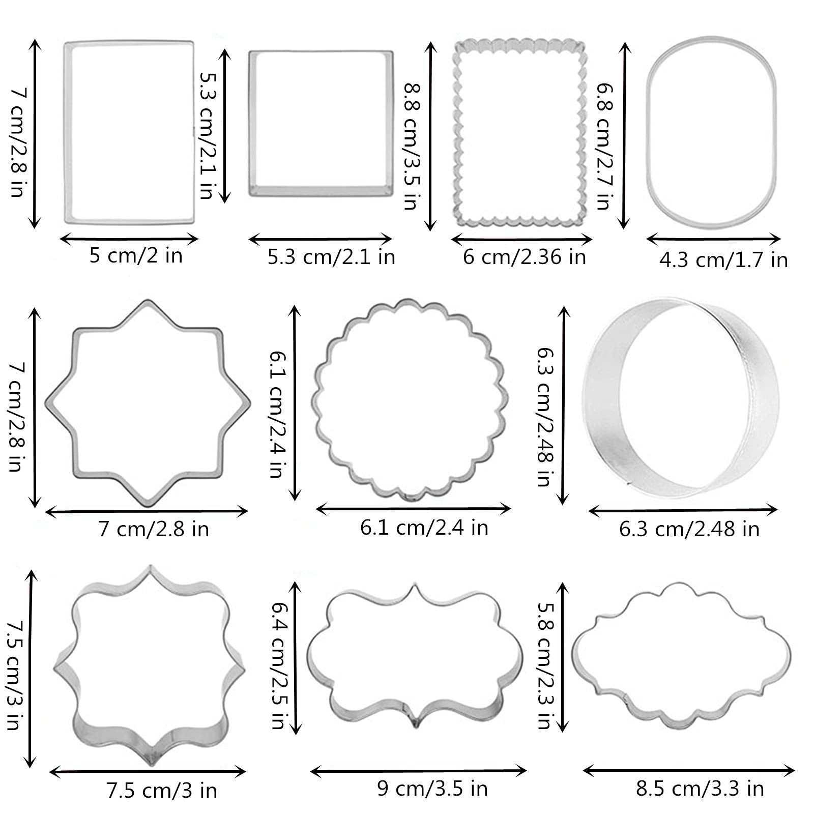 Fancy Plaque Cookie Cutters Set of 10 pcs, Stainless Steel Wedding Frames Shaped Fondant Cutter Molds Baking DIY