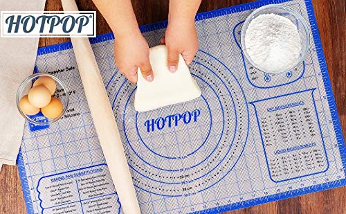 HOTPOP 26 x 16 Inches Extra Thick Nonstick Silicone Pastry & Pie Crust Mat Rolling with Measurements, Kneading and Baking Dough Pastry Pie Crust Bun - Bread Making Mat - Silicone Pie Crust Rolling Mat