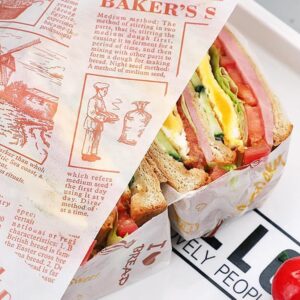 SHUILING 50pcs Wax Paper Cute Food Picnic Paper Baking Sheets Deli Waterproof Hamburger Sandwich Paper Liners Wrapping Tissue for Food Basket Liner (Floral Pattern)