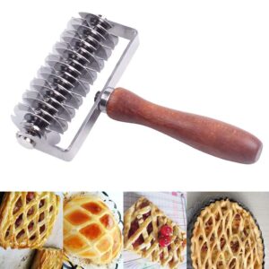 Hosmide Kitchen Baking Dough Cookie Pie Pizza Pastry Lattice Roller Cutter Baking Tool - Stainless Steel - Wood handle