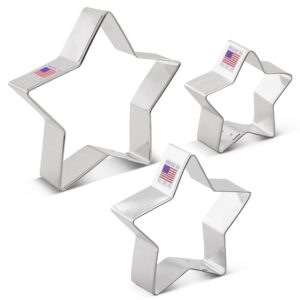 Star Cookie Cutters 3-Pc. Set Made in the USA by Ann Clark, 4", 3.25", 2.75" Shapes