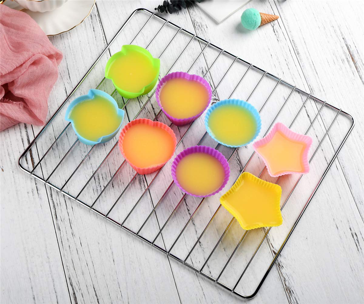 Mirenlife Reusable and Non-stick Silicone Baking Cups/Muffin Cup Molds in Storage Container-24 Pack-6 Vibrant Colors-4 Shapes(Flower,Star,Heart,Round)