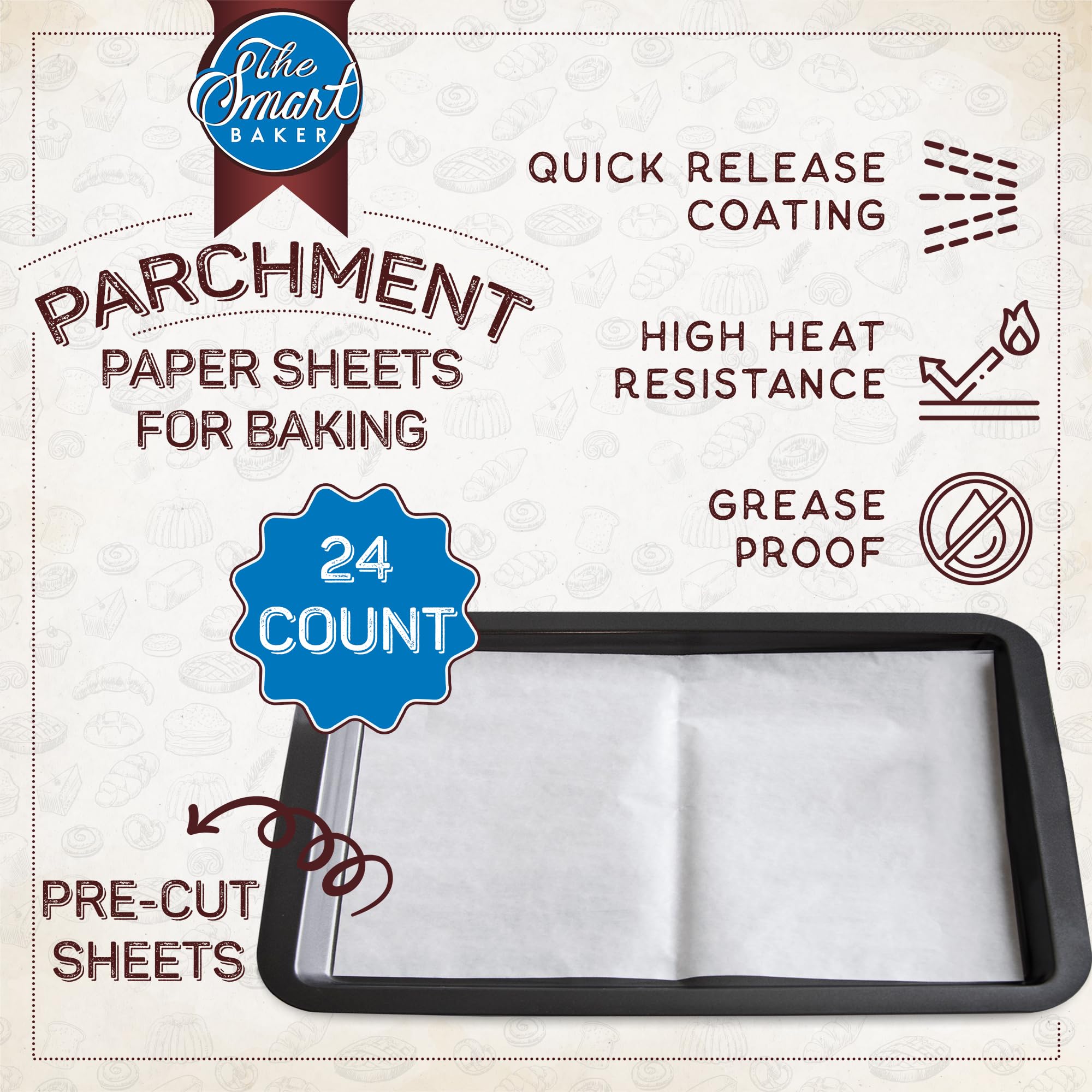 Parchment Paper Sheets for Baking: Oven Safe Parchment Paper, Parchment Sheets, Bakery Quality Baking Paper for Perfect Result, Greaseproof Nonstick 24 pieces Pre-Cut Baking Sheets 11 x 17”, Large