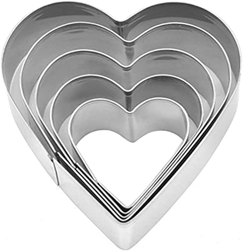 5 Pieces Heart Cookie Cutter Set Valentine’s Day Heart Shapes Stainless Steel Cutters Molds for Anniversary, Bridal, Engagement and Valentine,Wedding,Baking Gifts