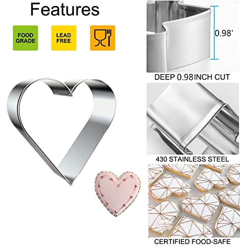 5 Pieces Heart Cookie Cutter Set Valentine’s Day Heart Shapes Stainless Steel Cutters Molds for Anniversary, Bridal, Engagement and Valentine,Wedding,Baking Gifts