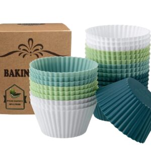 24 Pack Silicone Baking Cups Set, Reusable Nonstick Kitchen Cupcake Liners NonToxic BPA Free for Pudding Tart Bread Mousse Jelly for Holiday Party Thanksgiving Christmas (2.56" x 1.57" x 1.18")