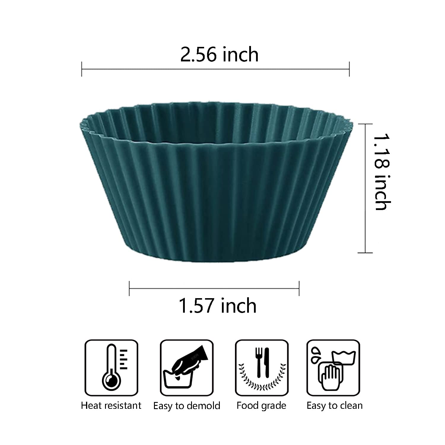 24 Pack Silicone Baking Cups Set, Reusable Nonstick Kitchen Cupcake Liners NonToxic BPA Free for Pudding Tart Bread Mousse Jelly for Holiday Party Thanksgiving Christmas (2.56" x 1.57" x 1.18")