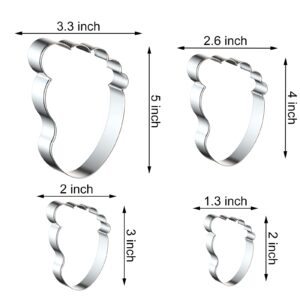 Foot/Footprint/Baby Foot Cookie Cutter Set for Baking, 5/4/3/2 Inch, 4 Piece, Stainless Steel